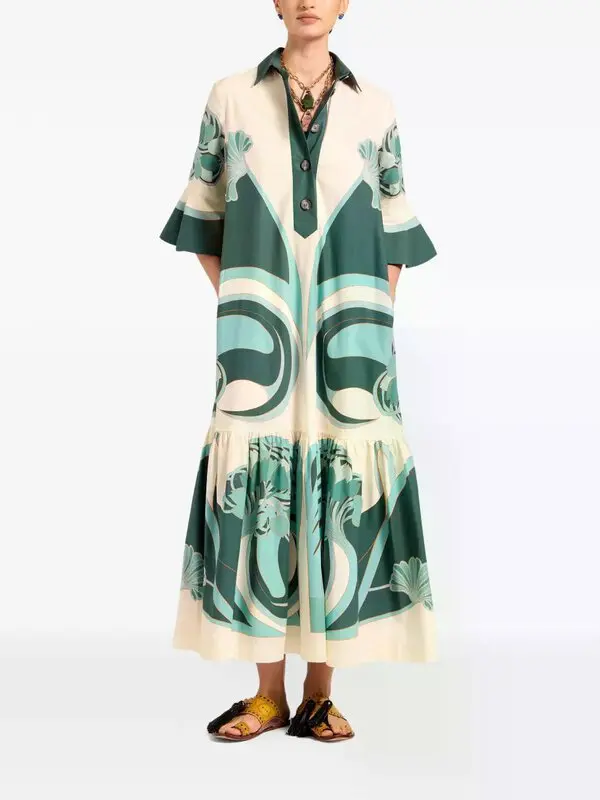 La DoubleJ Artemis Ruffled Floral Print Dress - Neutrals