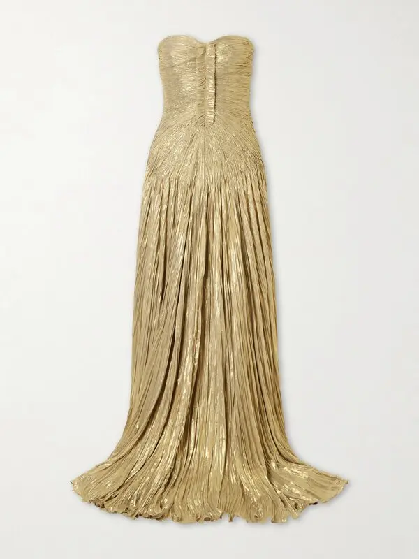 MARMAR HALIM Draped Pleated Metallic Silk-georgette Gown - Gold