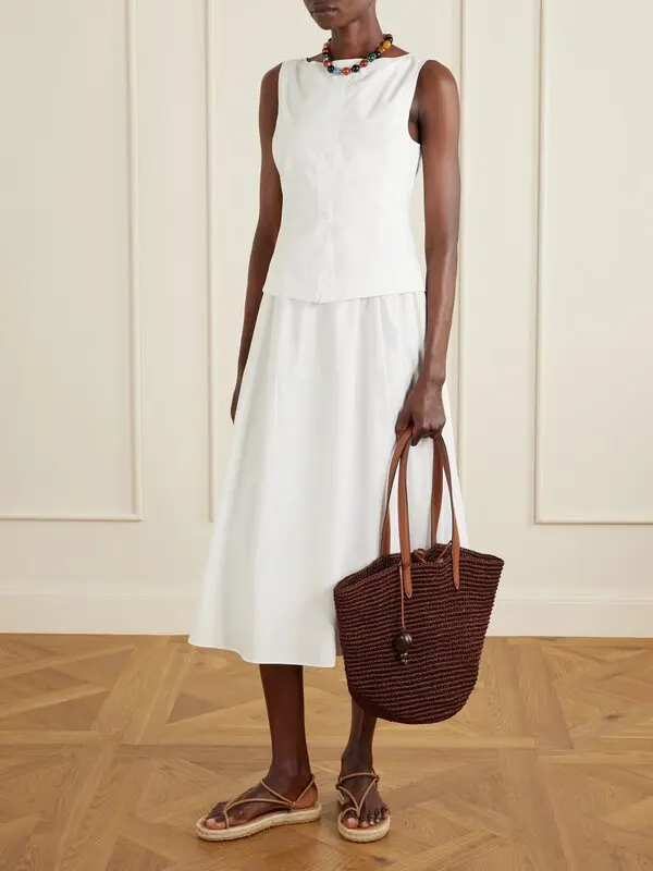 HUNTING SEASON Market Leather-trimmed Raffia Tote - Brown