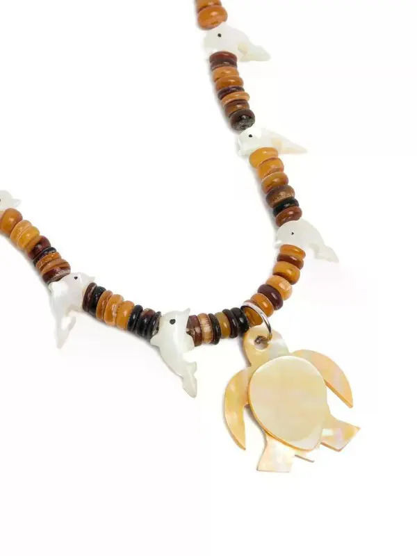 BLAKLACE Turtle Charm Beaded Necklace - Brown