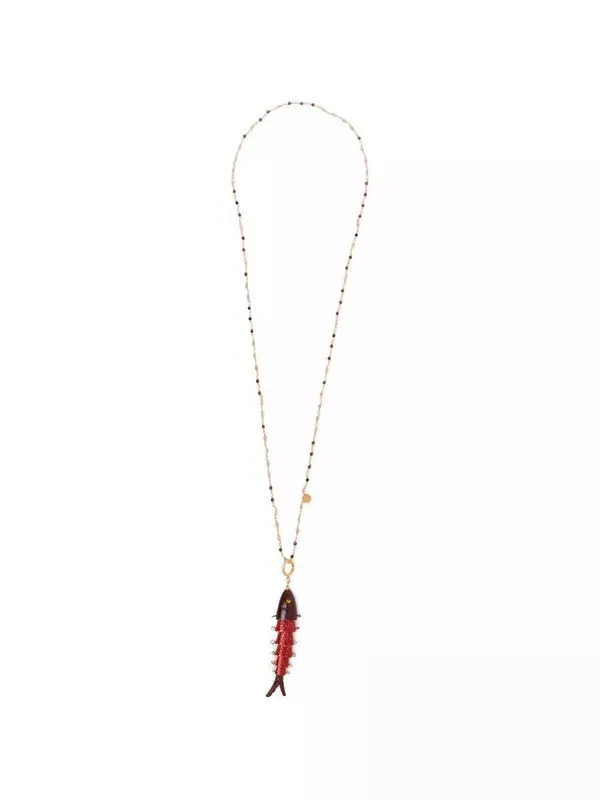 BLAKLACE Beaded Fish Pendant Necklace - Gold