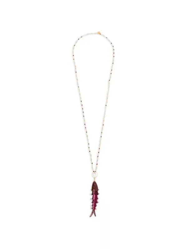 BLAKLACE Beaded Fish Pendant Necklace - Silver