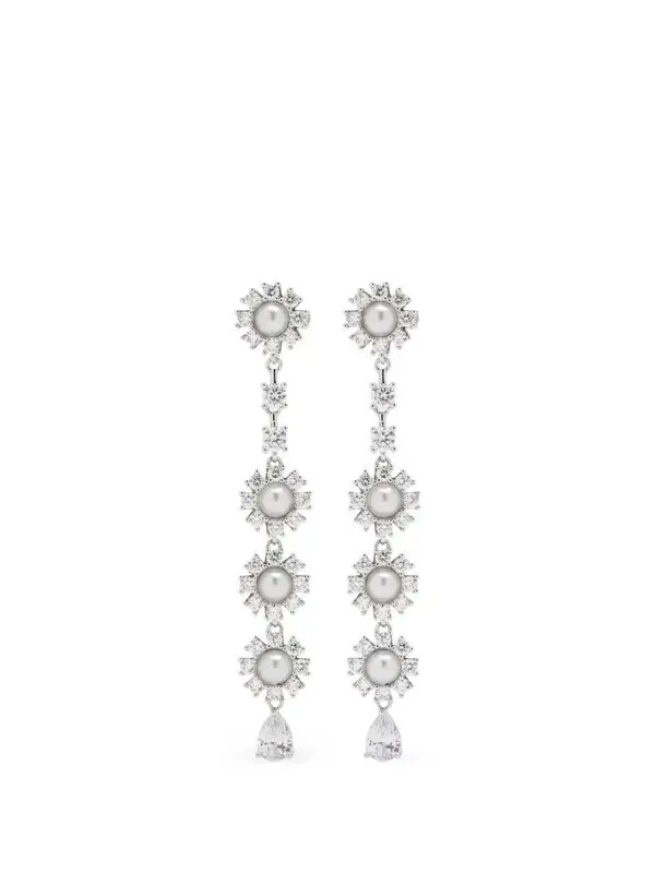 SELF-PORTRAIT Flower Pearl Drop Earrings - Silver