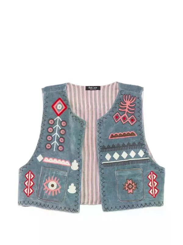 BLAKLACE Embroidered Sleeveless Waistcoat - Blue