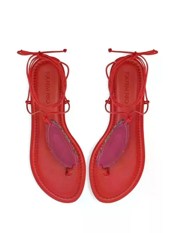 Farm Rio Tie Stone Sandals - Red