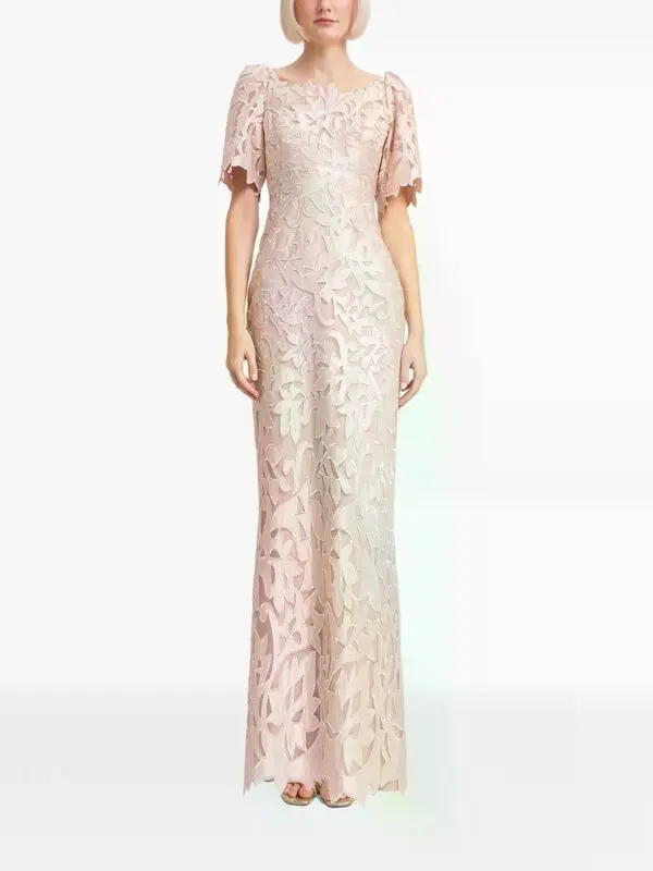 GEMY MAALOUF Embroidered Satin Long Dress - Pink