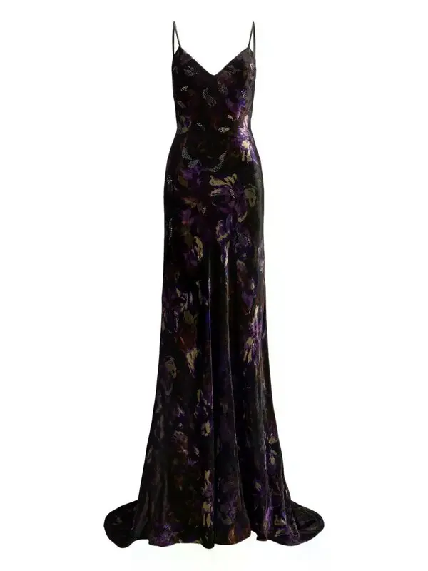 Ralph Lauren Floral-print Velvet Dress - Black