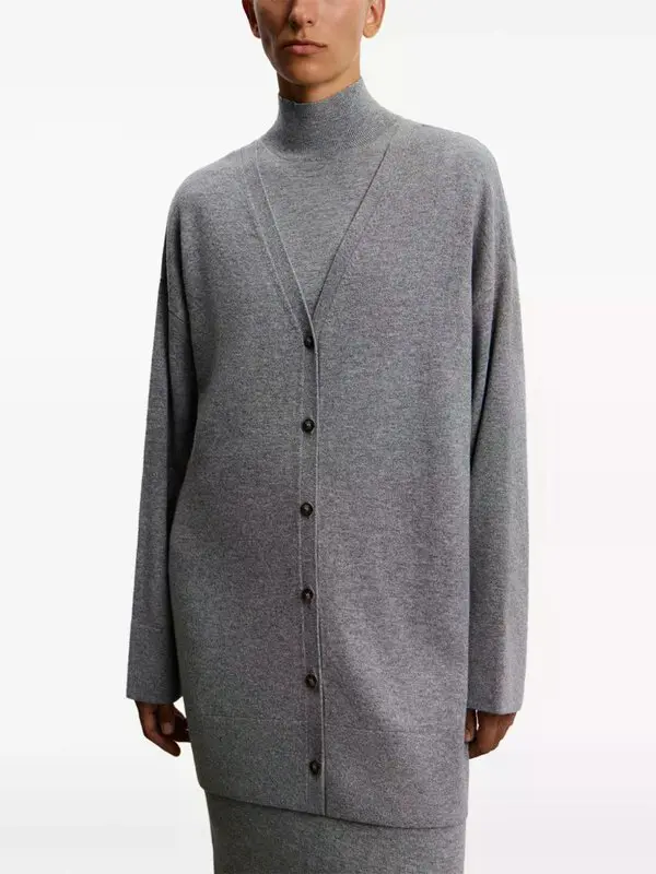 12 STOREEZ V-neck Wool Cardigan - Grey