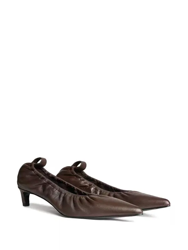 12 STOREEZ Leather Pointed Toe Pumps - Brown