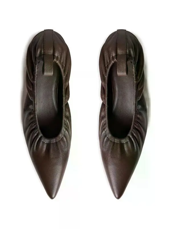 12 STOREEZ Leather Pointed Toe Pumps - Brown