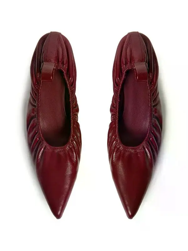12 STOREEZ Leather Pointed Toe Pumps - Red