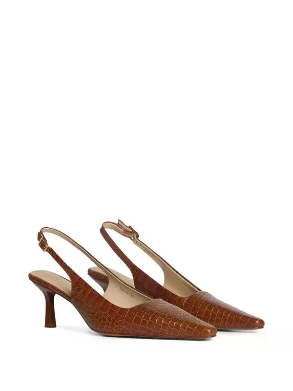 12 STOREEZ Leather Slingback Pumps - Brown