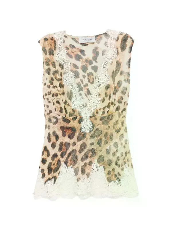 ERMANNO FIRENZE Leopard-print Lace-trim Top
