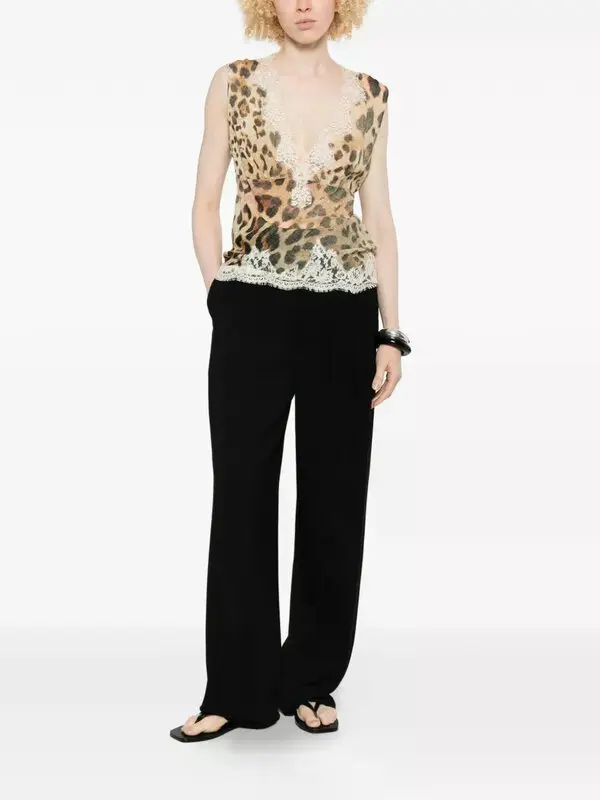 ERMANNO FIRENZE Leopard-print Lace-trim Top