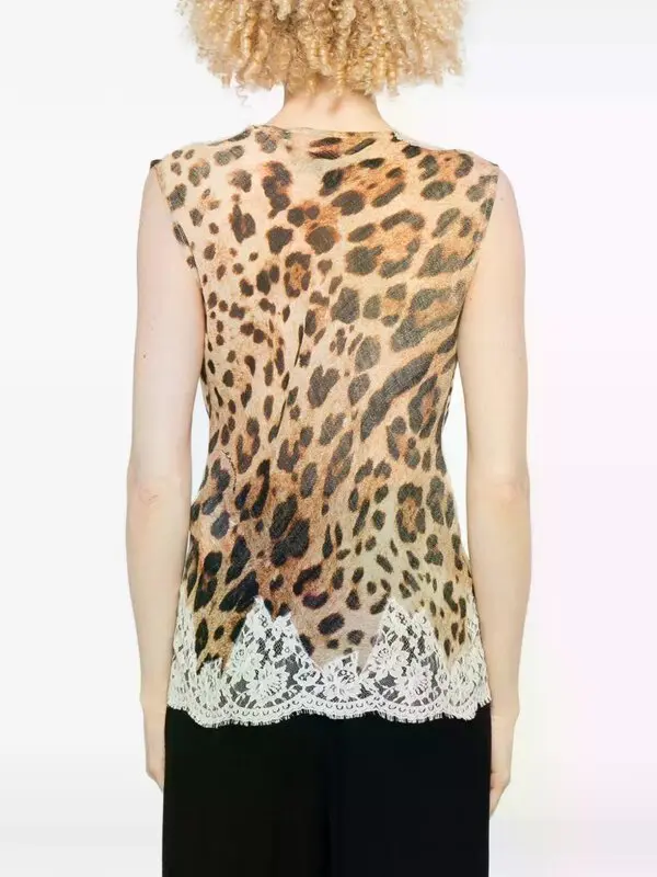 ERMANNO FIRENZE Leopard-print Lace-trim Top