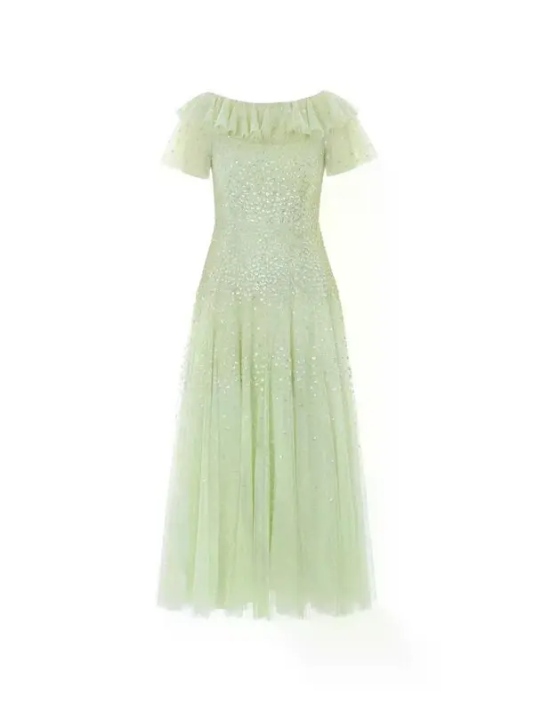 NEEDLE & THREAD Sequin-embellished Ruffled Gown - Green