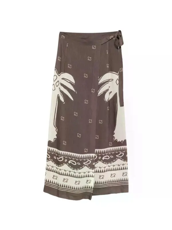 OTTOD'AME Palm Tree-print Tie-fastening Midi Skirt - Brown
