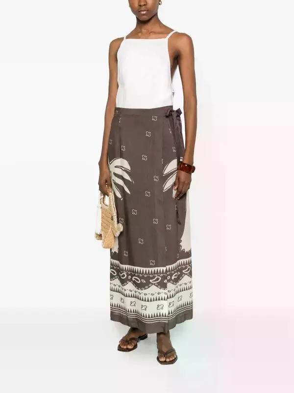 OTTOD'AME Palm Tree Print Midi Skirt