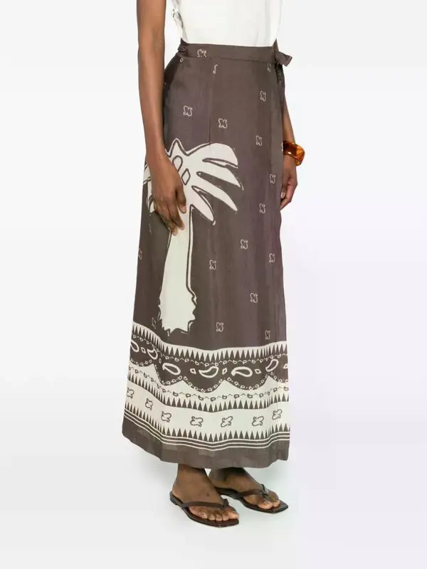 OTTOD'AME Palm Tree Print Midi Skirt