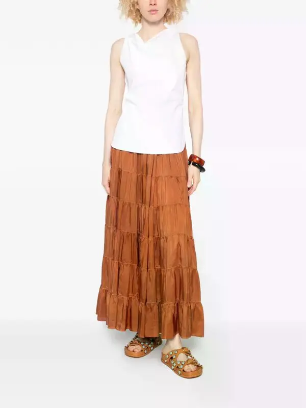 FORTE_FORTE Silk Tiered Maxi Skirt - Brown