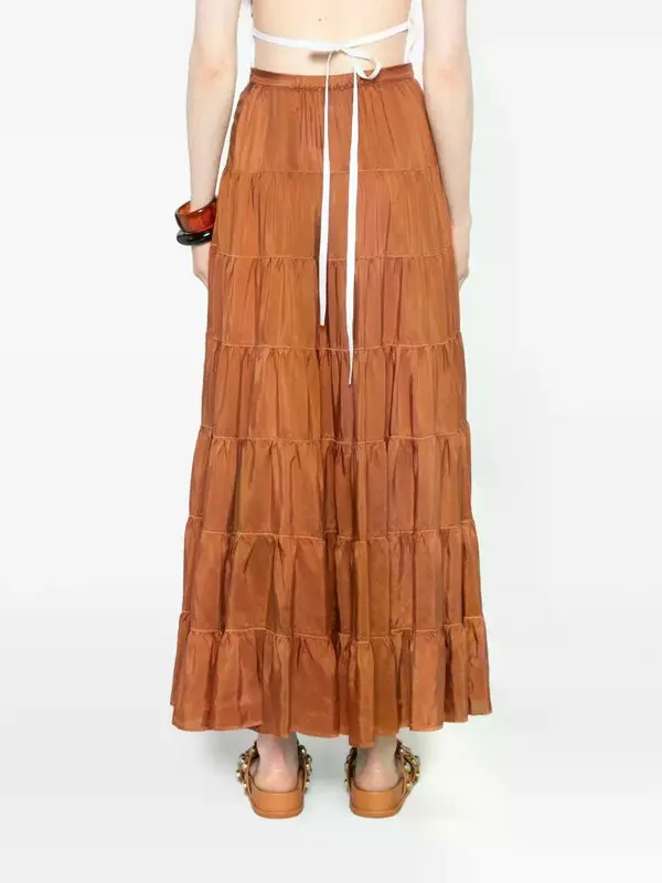 FORTE_FORTE Silk Tiered Maxi Skirt - Brown