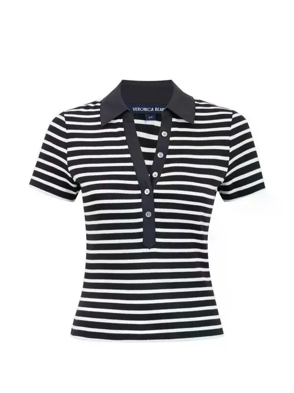 Veronica Beard Button-fastening Striped-pattern T-shirt - Black