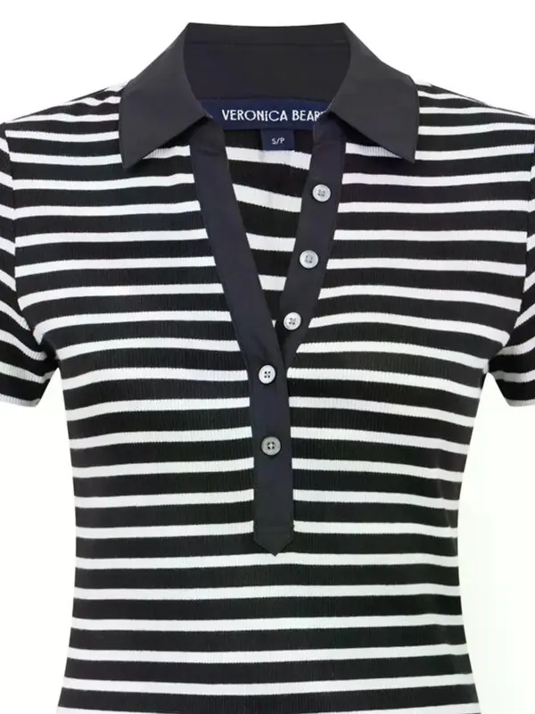 Veronica Beard Striped T-shirt With Button Fastening - Black