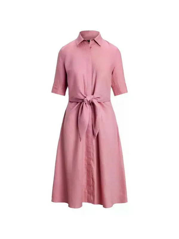 Ralph Lauren Linen Midi Shirt Dress - Pink