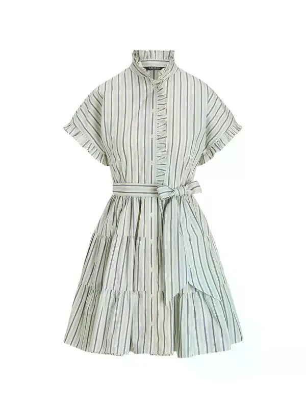 Polo Ralph Lauren Striped Ruffled Shirt Dress - Neutrals