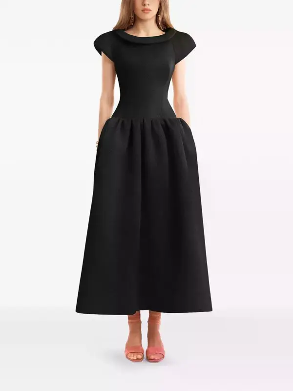 GEMY MAALOUF Sculpted Neckline Drop-waist Midi Dress - Black
