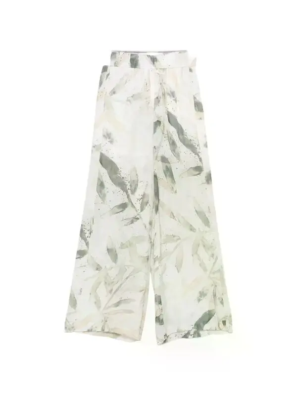 Peserico Leaf Print Palazzo Pants - White