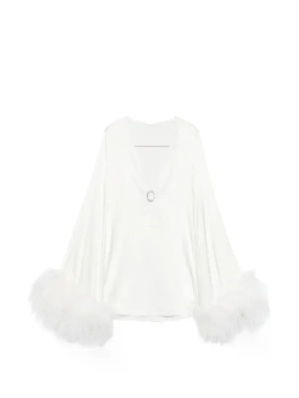 Oseree Feather-trim Mini Dress - White