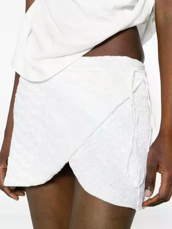 Oseree Sequin-embellished Wrap Mini Skirt - White