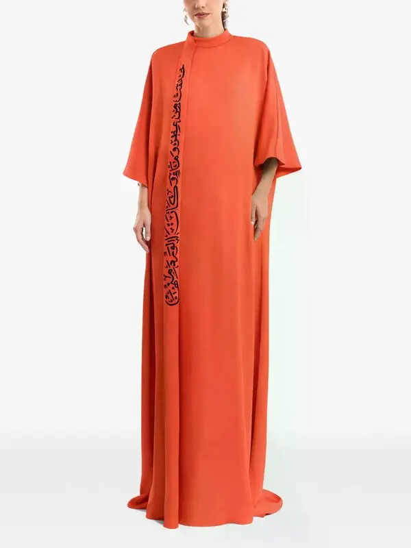 GEMY MAALOUF Calligraphy Stand-collar Maxi Dress - Orange