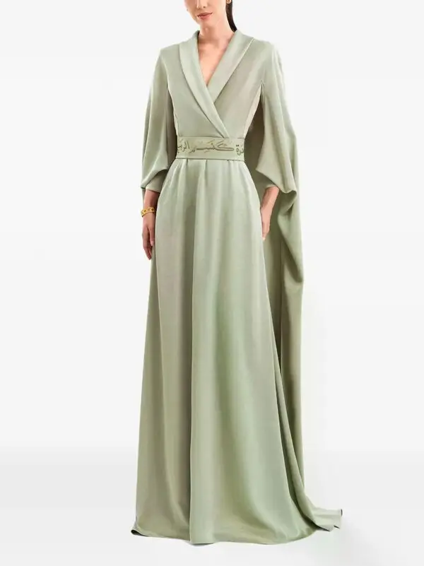 GEMY MAALOUF Calligraphy V-neck Maxi Dress - Green