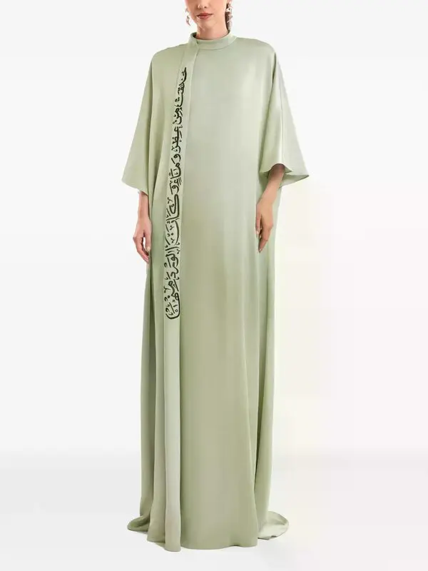 GEMY MAALOUF Calligraphy Stand-collar Maxi Dress - Green