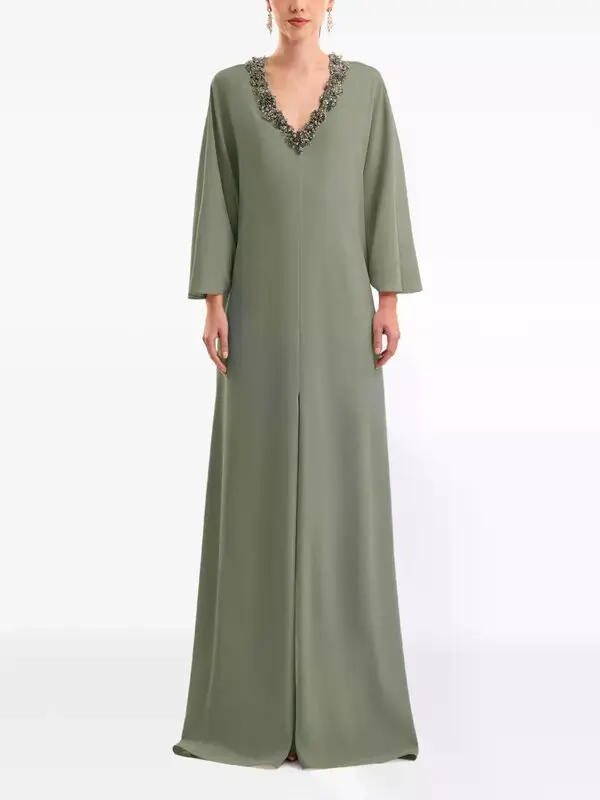 GEMY MAALOUF Beaded V-neck Maxi Dress - Green