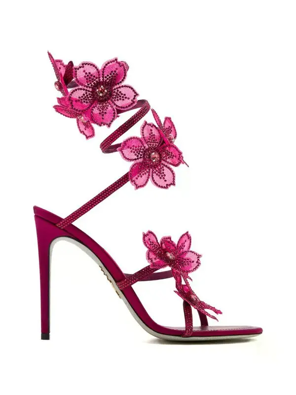 Rene Caovilla Flower-embellished Stiletto Sandals - Pink