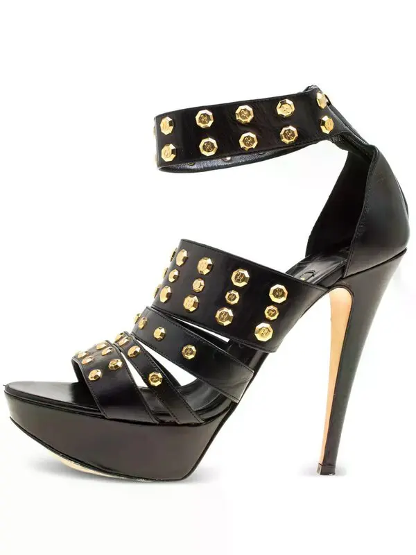 GINA Pre-owned 130mm Studded Platform Sandals - Black