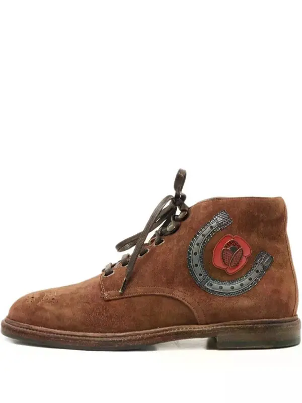 Dolce & Gabbana Suede Embroidered Boots - Brown