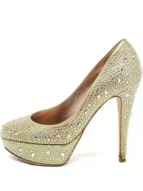 GINA Pre-owned Crystal-embellished Pumps - Gold