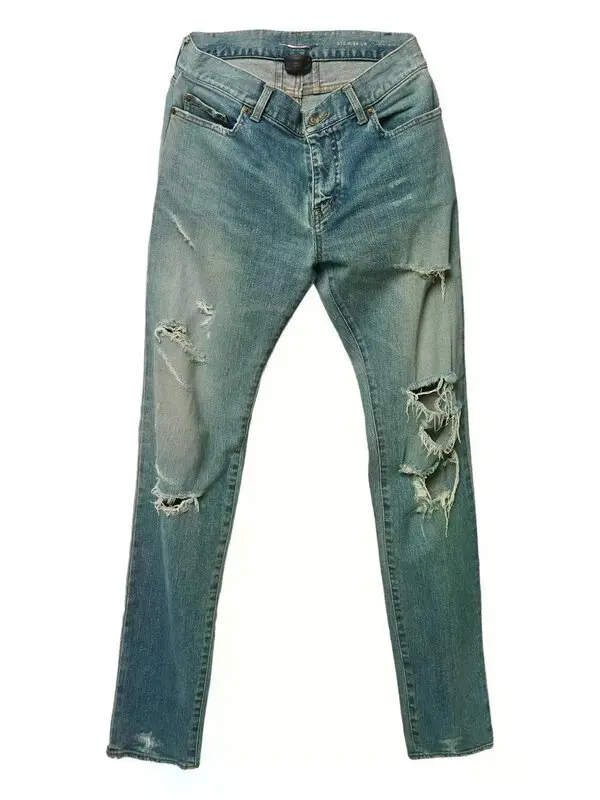 Saint Laurent 2024 Ripped Leather Patch Jeans