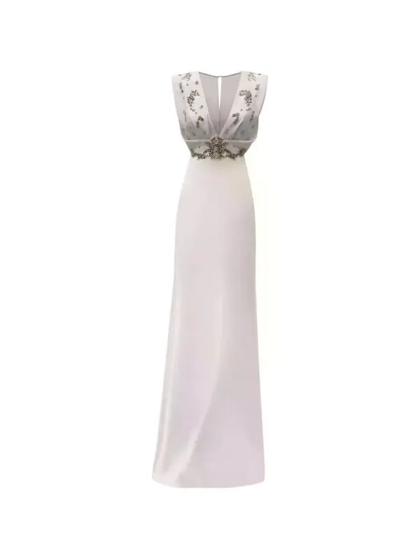 GEMY MAALOUF V-neckline Embellished Maxi Dress - Neutrals
