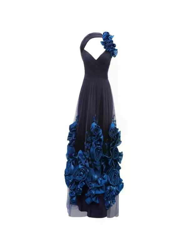 GEMY MAALOUF Floral Draped Maxi Dress - Black