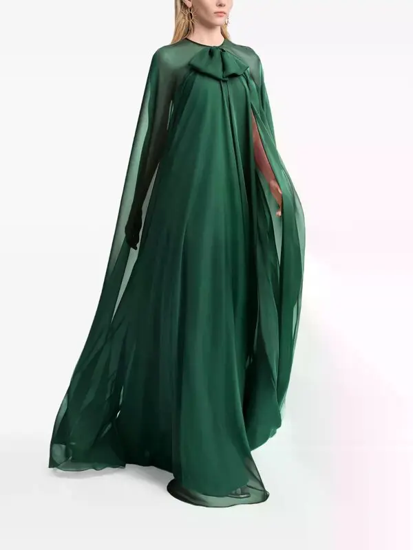 GEMY MAALOUF Bow-detail Cape-sleeves Maxi Dress - Green