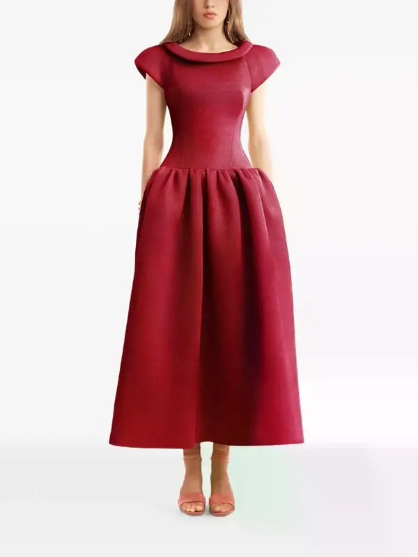 GEMY MAALOUF Sculpted-neckline Drop-waist Midi Dress - Red