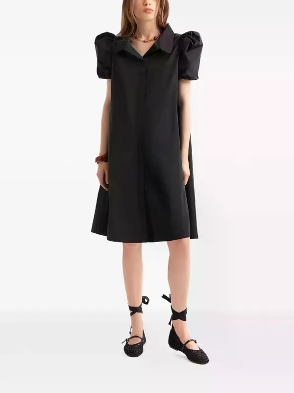 GEMY MAALOUF Puff-sleeves Midi Shirt Dress - Black