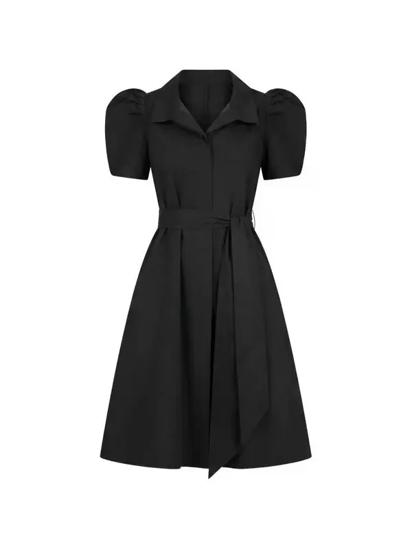 GEMY MAALOUF Puff-sleeves Midi Shirt Dress - Black