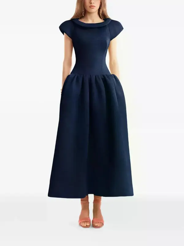 GEMY MAALOUF Sculpted-neckline Drop-waist Midi Dress - Blue