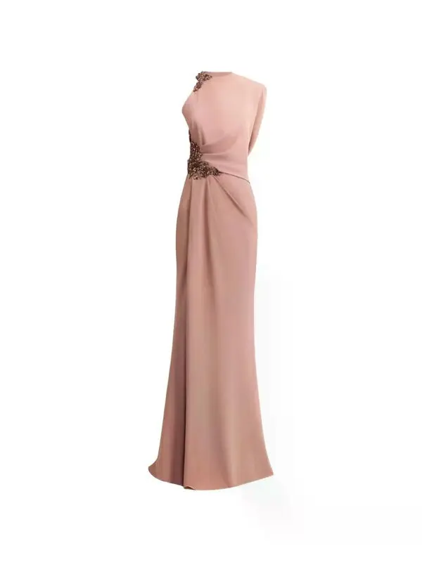 GEMY MAALOUF Asymmetrical-neckline Draped Maxi Dress - Pink